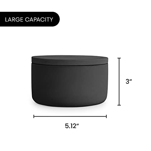 Iron Lily Home Décor Multipurpose Handmade Matte Cylinder Shape Concrete Candle Jar Holder, 14 oz (Black)