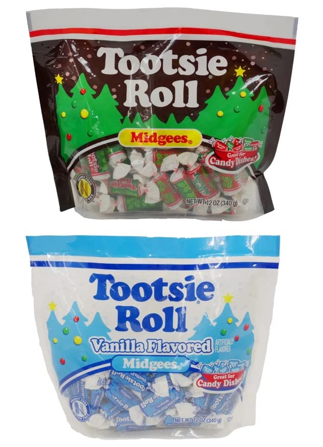 Tootsie Roll Christmas Chocolate and Vanilla Flavored Midgees, Pack of 2 12oz Bags