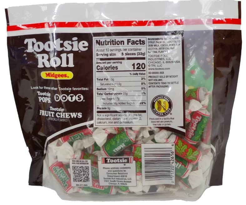 Tootsie Roll Christmas Chocolate and Vanilla Flavored Midgees, Pack of 2 12oz Bags