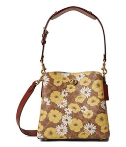 coach coated canvas signature with floral print willow bucket tan/rust multi one size