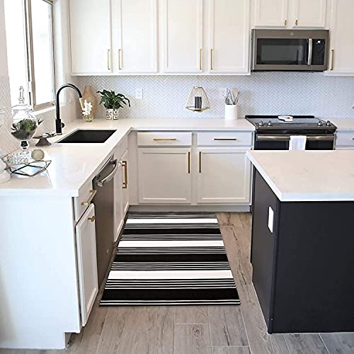 RRUI Black and White Striped Rug 2' x 3' Reversible Cotton Woven Washable Area Rugs for Layered Door Mats/Farmhouse Entryway Throw Carpet/Front Porch Rug/Kitchen Mat