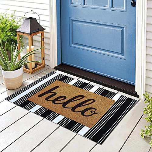 RRUI Black and White Striped Rug 2' x 3' Reversible Cotton Woven Washable Area Rugs for Layered Door Mats/Farmhouse Entryway Throw Carpet/Front Porch Rug/Kitchen Mat