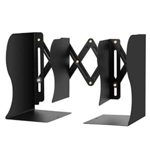 Adjustable Metal Iron Bookends Books Holder Stand Desk Bookend, Black Bookend Supports, Nonskid Bookends for Shelves, Office and Home, Black