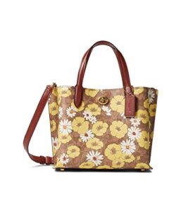 coach coated canvas signature with floral print willow tote 24 tan/rust multi one size