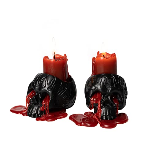 Skull Blood Candles - Bleeding Dripping Red Wax , Skeleton Candle, Gothic Goth Gift Magic Skulls Candlestick Spooky Ghost Bar Decoration, Bleeding Candle - Unique Gifts for Him. Her (Skull 2 Pack)