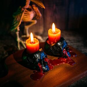 Skull Blood Candles - Bleeding Dripping Red Wax , Skeleton Candle, Gothic Goth Gift Magic Skulls Candlestick Spooky Ghost Bar Decoration, Bleeding Candle - Unique Gifts for Him. Her (Skull 2 Pack)