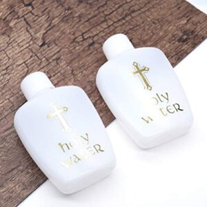 IGUFSDIG 10Pcs 60ml Holy Water Bottles with Screw Lid Plastic Holy Water Container Holy Water Empty Containers with Gold Cross for Catholic Christian Halloween Baptism Party Church