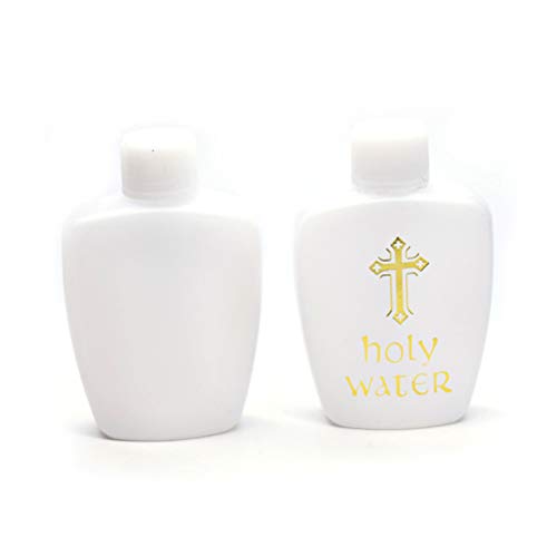 IGUFSDIG 10Pcs 60ml Holy Water Bottles with Screw Lid Plastic Holy Water Container Holy Water Empty Containers with Gold Cross for Catholic Christian Halloween Baptism Party Church