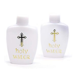 IGUFSDIG 10Pcs 60ml Holy Water Bottles with Screw Lid Plastic Holy Water Container Holy Water Empty Containers with Gold Cross for Catholic Christian Halloween Baptism Party Church