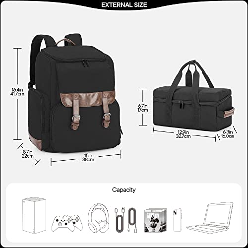 LoDrid Game Backpack Compatible with Xbox Series X with an Extra Console Bag, Game Travel Bag with Separated Storage Laptop Layer for 15.6”Laptop and Multiple Pockets for Gaming Accessories, Bag Only