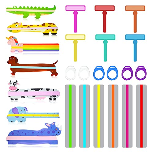 QONIA 25 Pieces Dyslexia Strips Guide Strips Animal Bookmarks Finger Tracking Rulers