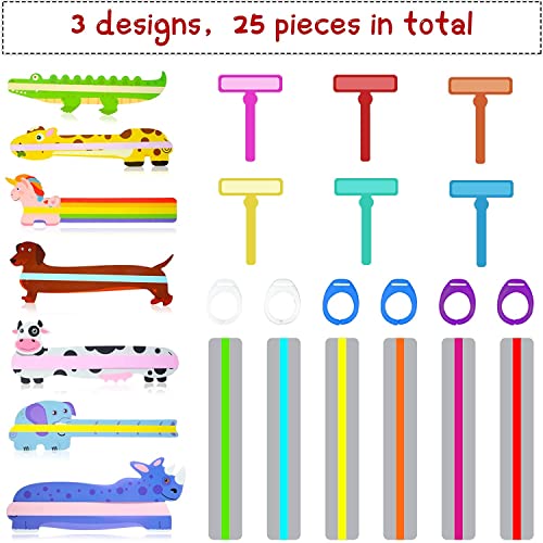 QONIA 25 Pieces Dyslexia Strips Guide Strips Animal Bookmarks Finger Tracking Rulers