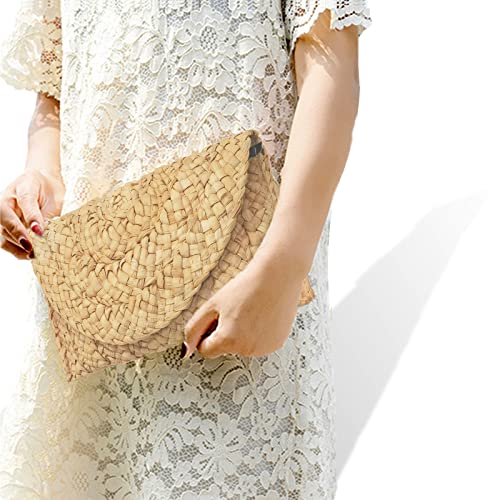 Fozehlad Women Straw Clutch Purse Cute Vacation Beach Straw Crossbody Bags Handmade Woven Shoulder Handbags For Girls