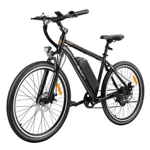 jasion eb5 electric bike for adults with 360wh removable battery, 40miles 20mph commuting electric mountain bike with 350w brushless motor, shimano 7 speed, 26″ tires and front fork suspension