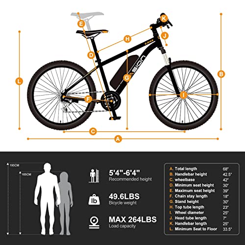 Jasion EB5 Electric Bike for Adults with 360Wh Removable Battery, 40Miles 20MPH Commuting Electric Mountain Bike with 350W Brushless Motor, Shimano 7 Speed, 26" Tires and Front Fork Suspension