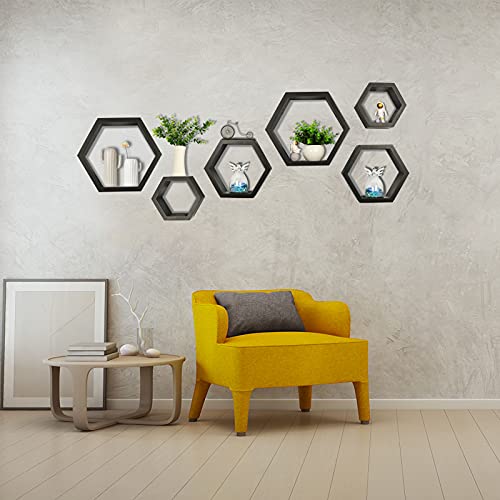 KEZORY Mounted Creative Hexagon Floating Shelves,Hexagonal Wall Decoration Floating Display Stand-Modern Geometric Wall Decoration-Perfect Choice for Living Room, Kitchen, Bedroom, Bathroom (Black)