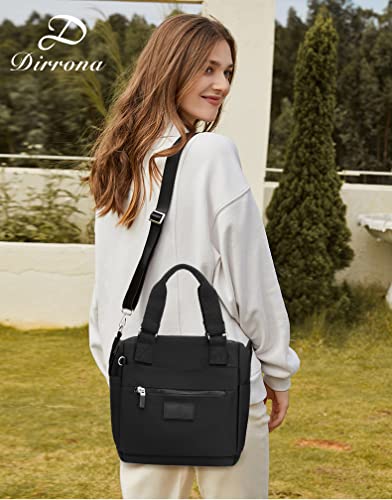 DIRRONA Fashion Womens Bag Nylon Women Shoulder Bag Casual Travelling Ladies Messenger Bag Multi Pockets Medium Size Waterproof Nylon Handbag Bags School Daily Use Black