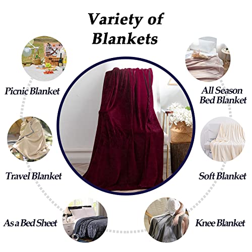 Flannel Fleece Blanket Lightweight Throw Blankets for Couch, Bed, Sofa, Super Soft Cozy Microfiber Blanket 310GSM Luxury Blanket(Wine Red, 90"x108")