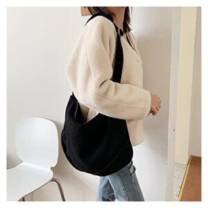 Big Suede Crossbody Bags for Women Girls Casual School Hobos Ladies Shoulder Messenger Bags Spring (Color : Black)