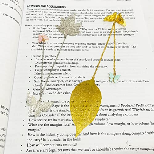 2 Pack Metal Leaf Bookmark with 3D Butterfly Pendant Unique Gift for Teachers Women Mothers Day Christmas Valentine's Day Butterfly Book Marks for Students Book Lovers Christian Lady Readers