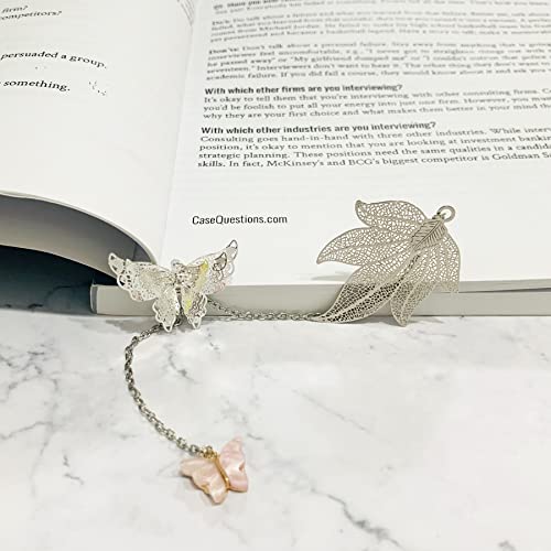 2 Pack Metal Leaf Bookmark with 3D Butterfly Pendant Unique Gift for Teachers Women Mothers Day Christmas Valentine's Day Butterfly Book Marks for Students Book Lovers Christian Lady Readers