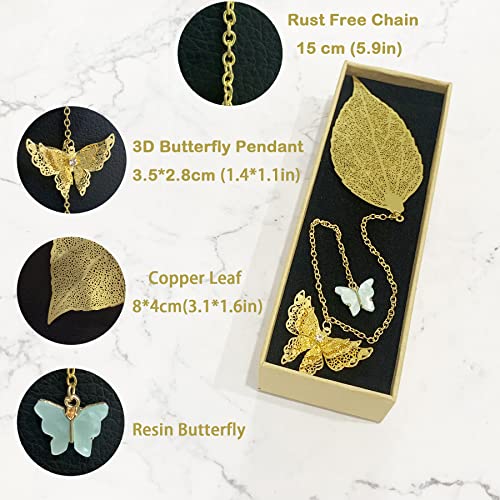 2 Pack Metal Leaf Bookmark with 3D Butterfly Pendant Unique Gift for Teachers Women Mothers Day Christmas Valentine's Day Butterfly Book Marks for Students Book Lovers Christian Lady Readers