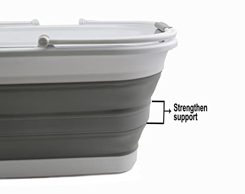 SAMMART 29L(7.6 gallon) Collapsible Tub with Handle-Portable Outdoor Picnic Basket-Space Saving Storage Container,Water capacity 24L(6.3 gallon) (1, White/Grey)