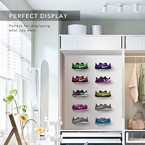 Clear Floating Shoe Display Shelf Wall Mounted Sneaker Shelves - 10 pack with screws, sticky tape, screwdriver and travel bag