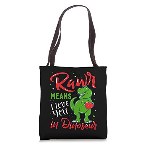 Rawr Means I Love You In Dinosaur Heart T-Rex Valentines Day Tote Bag