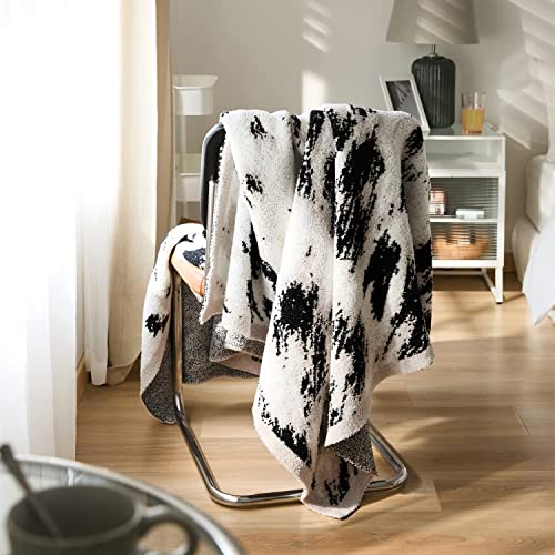 YIRUIO Cheetah Print Throw Blanket Cozy Warm Super Soft Fuzzy Knitted Cream Black for Chair Bed Sofa Couch Travel Gift (Snow Cheetah