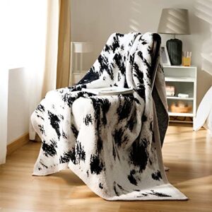 YIRUIO Cheetah Print Throw Blanket Cozy Warm Super Soft Fuzzy Knitted Cream Black for Chair Bed Sofa Couch Travel Gift (Snow Cheetah