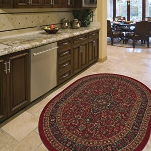 ottomanson ottohome collection non-slip rubberback medallion oriental design 5×7 indoor oval area rug, 5′ x 6’6″ oval, red