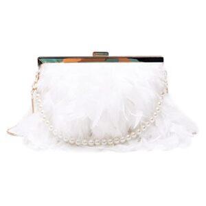 feather purse – white feather clutch handbag distinctive pearl chain shoulder bag evening clutch for women girls lady great gifts