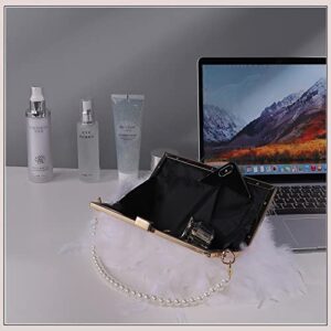 Feather Purse - White Feather Clutch Handbag Distinctive Pearl Chain Shoulder Bag Evening Clutch for Women Girls Lady Great Gifts