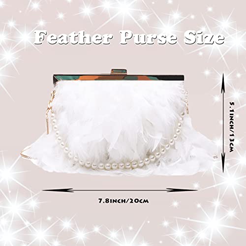 Feather Purse - White Feather Clutch Handbag Distinctive Pearl Chain Shoulder Bag Evening Clutch for Women Girls Lady Great Gifts