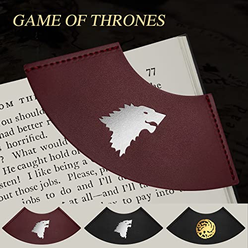 PalProt Gama of Thrones Bookmark, Bookmarks with Imprint of Stark Wolf & Targaryen Dragon Bookmark, Corner Book Marker | Made of Leather & Handcrafted, Gift for Gama of Thrones Fan, Book Lovers(3PCS)