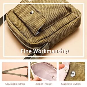 Corduroy Crossbody Bag Corduroy Tote Bag Casual Shoulder Handbags Purse Crossbody with Zipper Pocket for Women Girls（Green）