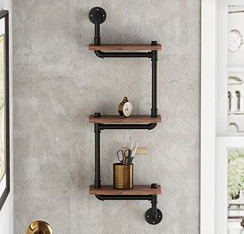 LBSLMJB Industrial Pipe Shelving, Modern Wood Ladder Pipe Shelves with Wood Planks, Retro Rustic DIY Floating Shelves Wall Mounted for Bar Kitchen Living Room