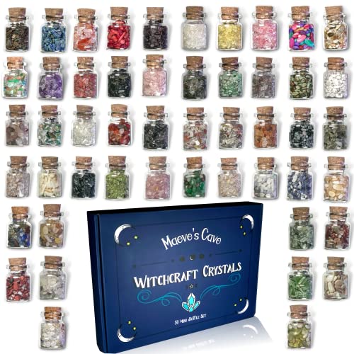 Spell Crystals in Bottles | Crystals for Witchcraft | Mini Crystals for Spell Jars (50 Bottle Set)