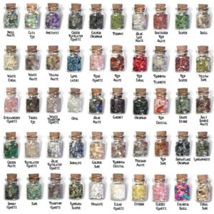 Spell Crystals in Bottles | Crystals for Witchcraft | Mini Crystals for Spell Jars (50 Bottle Set)