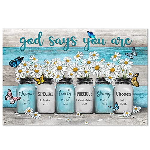 God Says You Are Wall Art - Daisy Wall Decor - Christian Inspirational Encouragement Gifts for Women - Butterfly Picture Living Room Bathroom Bedroom Office Home Decor (Daisy Flower,12x16 inch Unframe)…