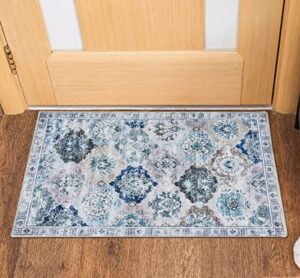 fashriend faz washable doormat boho chic medallion trellis distressed non-slip foldable washable area rug 2’×3′ stairway entryway silver purple multi