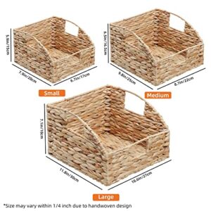 OUTBROS Water Hyacinth Wicker Storage Baskets, Hand-Woven Baskets with Handles, Nesting Wicker Basket Sets, Waterproof Woven Storage Baskets for Shelves, 3-Pack