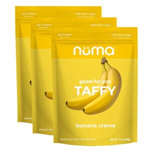 healthy banana cream taffy candy – low sugar, high protein, low calorie, all natural, gluten free – 3 bags with 8 individually wrapped chews each