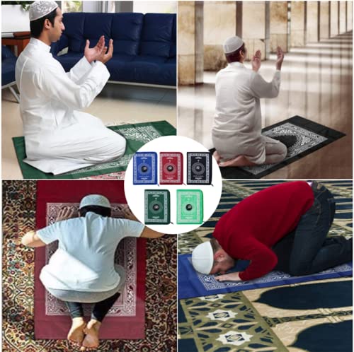 HAHTGSO Prayer Rug, Prayer Rug Muslim Travel Prayer Mat Pocket Prayer Mat, Pockets Prayer Rug Mat Pockets Prayer Rug Mat Muslim Sets Islam Prayer Mat Travel Essentials 60x100cm (Grass Green)