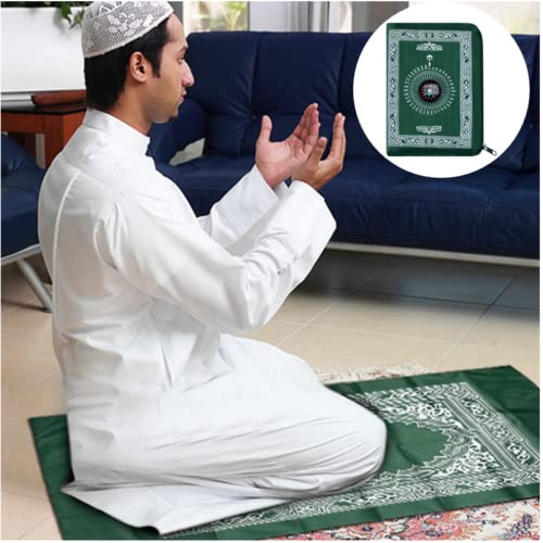 HAHTGSO Prayer Rug, Prayer Rug Muslim Travel Prayer Mat Pocket Prayer Mat, Pockets Prayer Rug Mat Pockets Prayer Rug Mat Muslim Sets Islam Prayer Mat Travel Essentials 60x100cm (Grass Green)