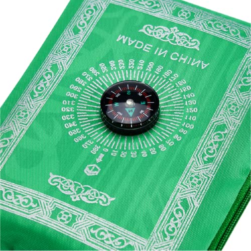 HAHTGSO Prayer Rug, Prayer Rug Muslim Travel Prayer Mat Pocket Prayer Mat, Pockets Prayer Rug Mat Pockets Prayer Rug Mat Muslim Sets Islam Prayer Mat Travel Essentials 60x100cm (Grass Green)