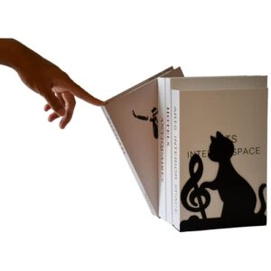 Gepnuoqt Book Ends to Hold Books Heavy Duty,Musical Note Cat Bookends,2 Piece Set