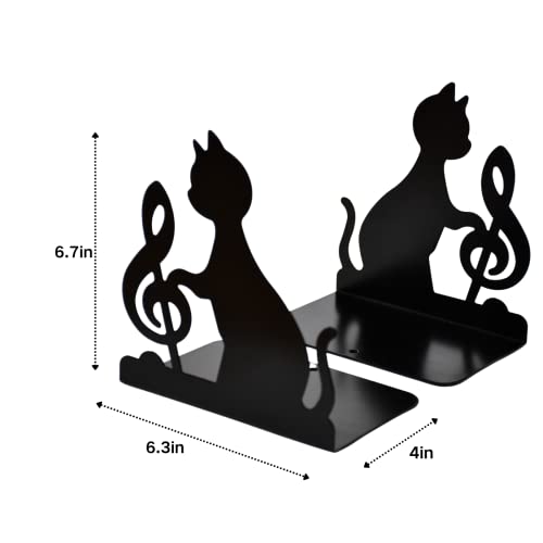 Gepnuoqt Book Ends to Hold Books Heavy Duty,Musical Note Cat Bookends,2 Piece Set