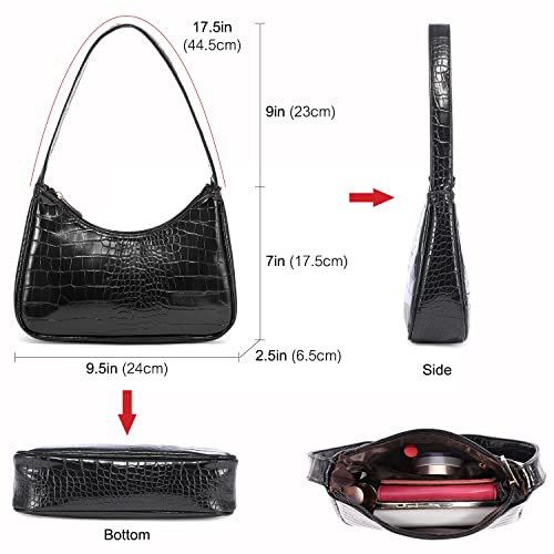 LOVEVOOK Shoulder Bag for Women, Small Purses Croc Pattern Clutch Purse Vegan Leather Little Purse Cute Mini Handbag with Zipper Closure, Black